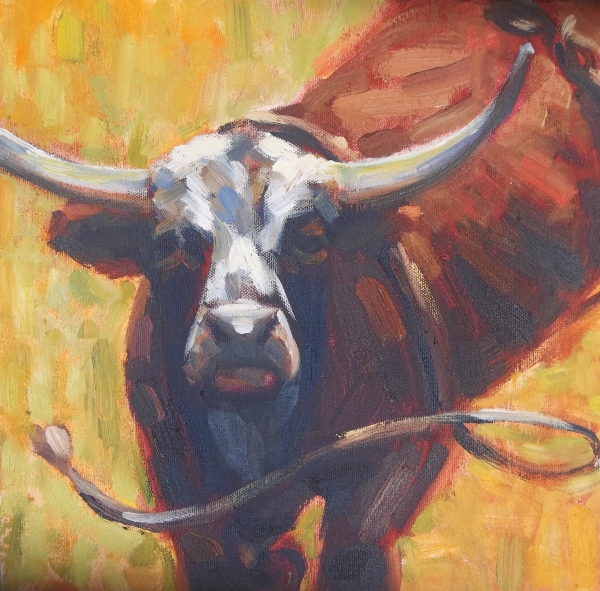 Bull Squared by Susan Bell | Cattle | 12" x 12" | Oil